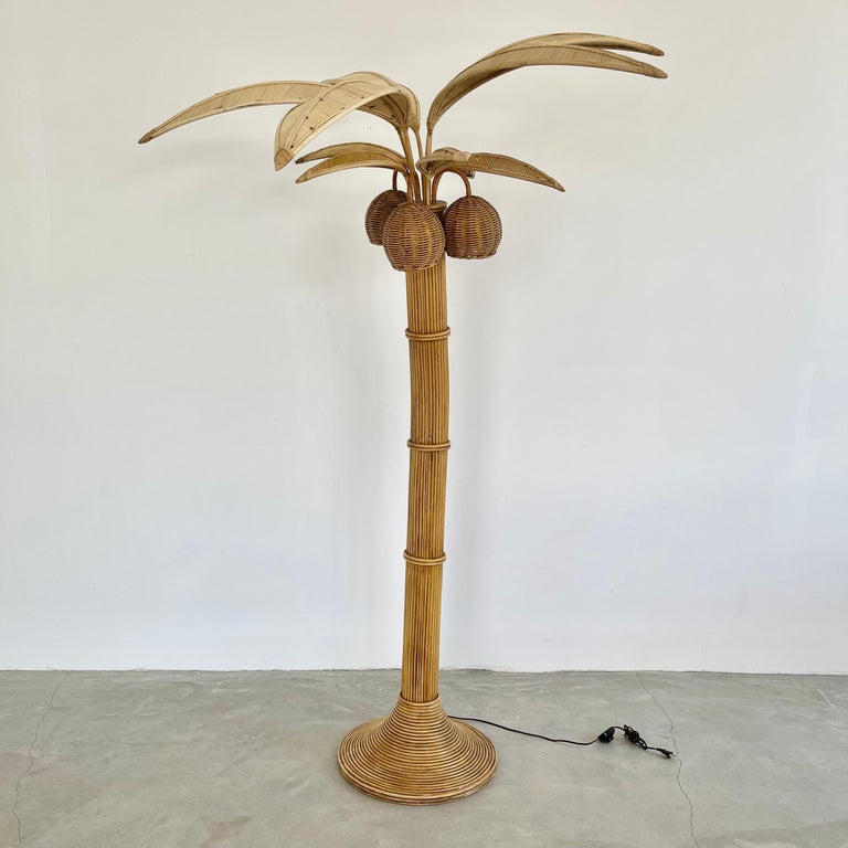 Rattan and Wicker Palm Tree Floor Lamp For Sale at 1stDibs