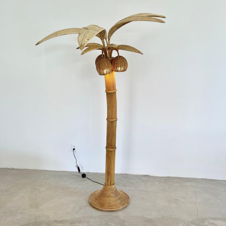 Rattan and Wicker Palm Tree Floor Lamp For Sale at 1stDibs