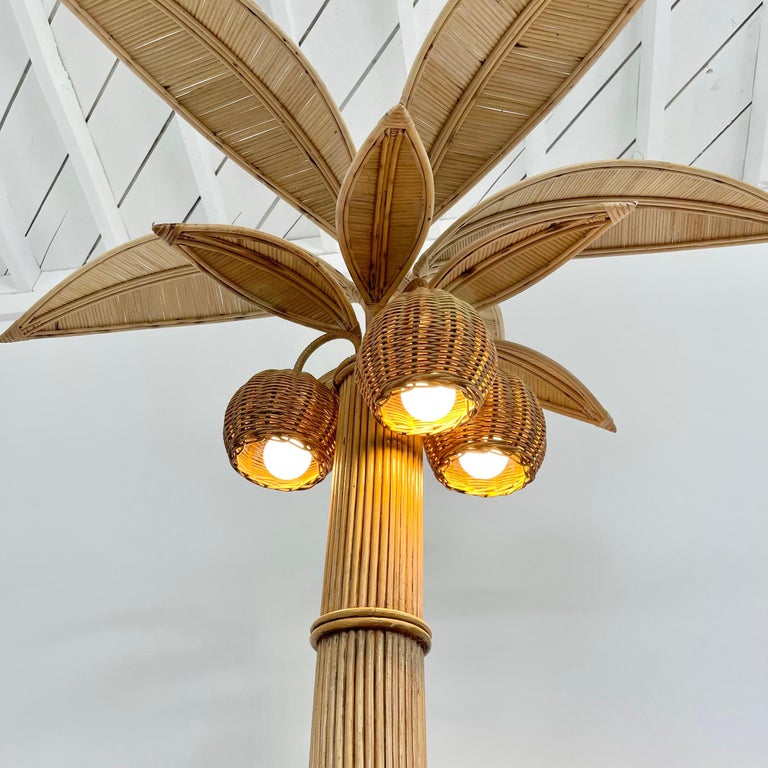 Rattan and Wicker Palm Tree Floor Lamp For Sale at 1stDibs