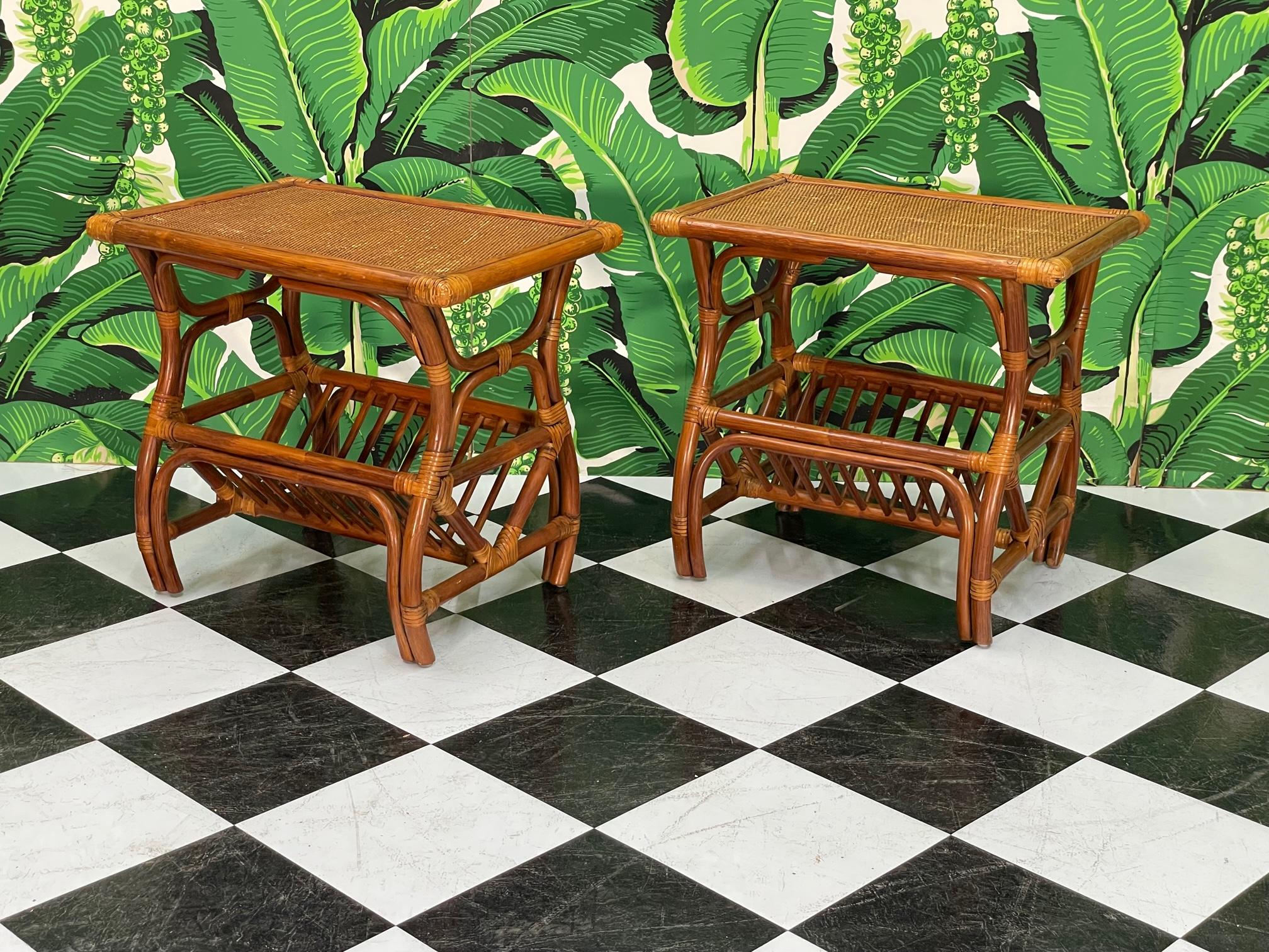 Rattan and Woven Wicker Magazine Rack End Tables For Sale at 1stDibs