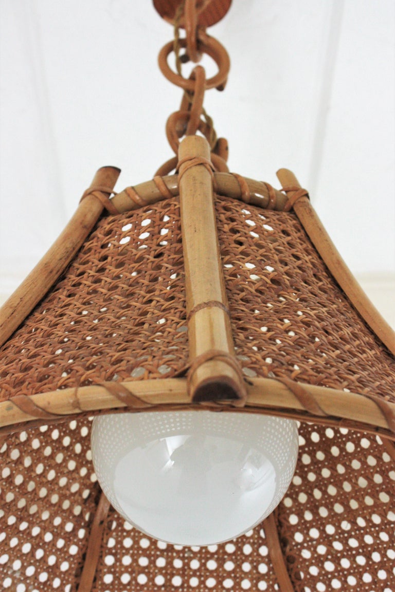 Rattan Bamboo and Wicker Pagoda Pendant or Hanging Light, 1960s at ...