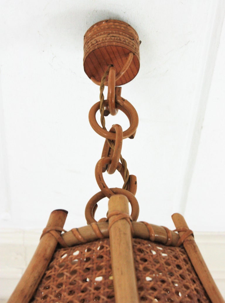 Rattan Bamboo and Wicker Pagoda Pendant or Hanging Light, 1960s at ...