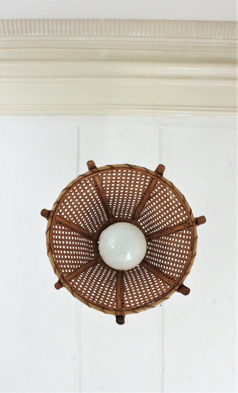 Rattan Bamboo and Wicker Pagoda Pendant or Hanging Light, 1960s at ...