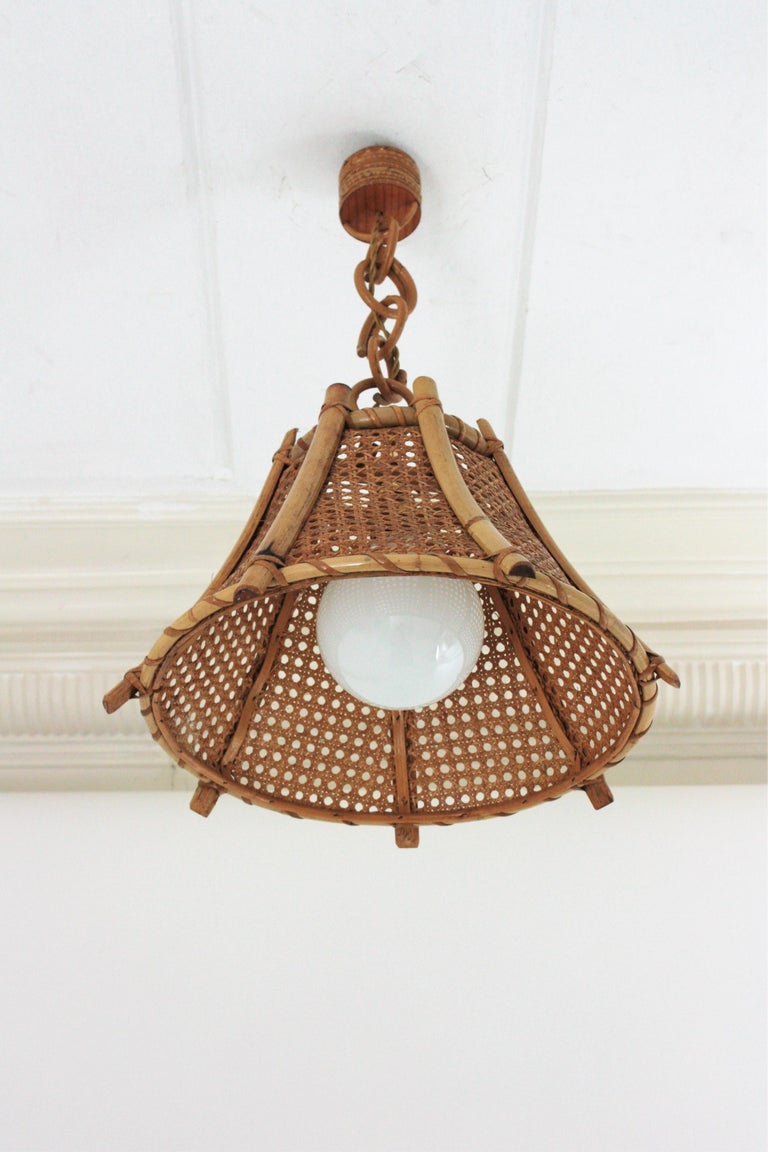 Rattan Bamboo and Wicker Pagoda Pendant or Hanging Light, 1960s at ...