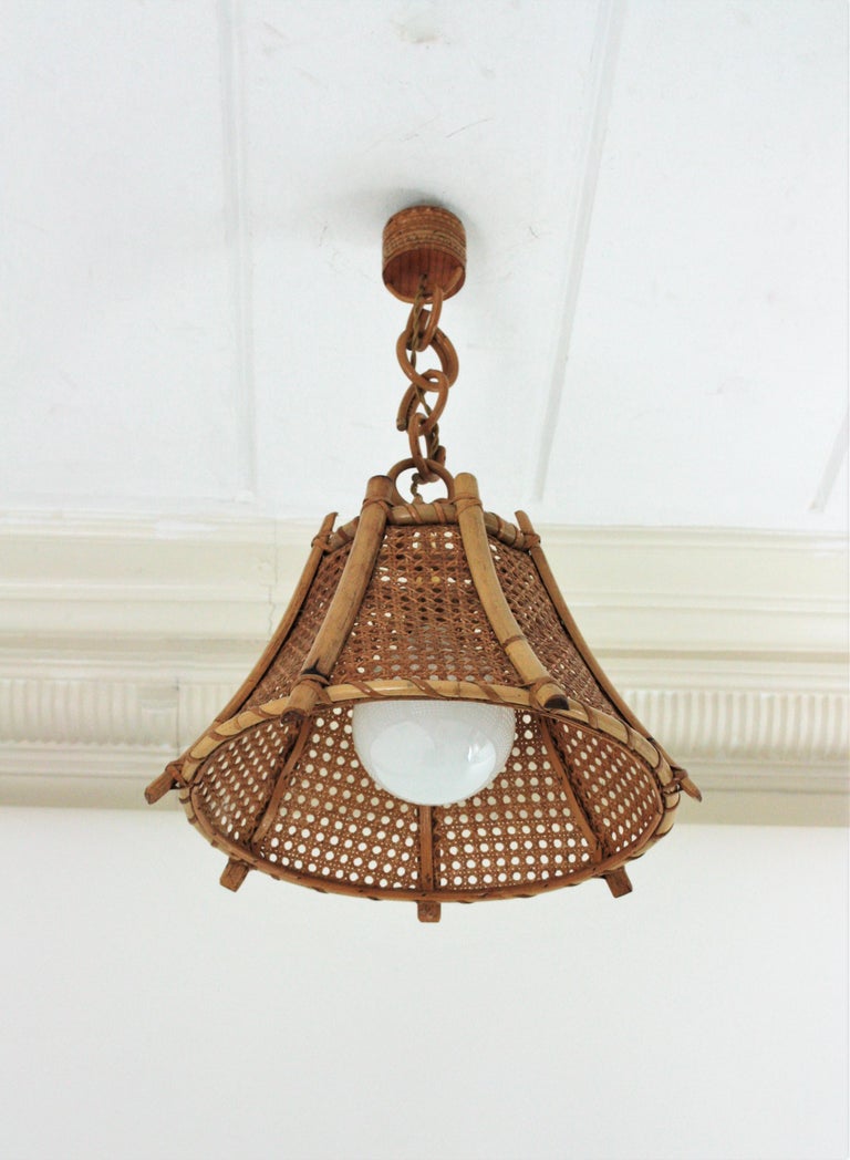 Rattan Bamboo and Wicker Pagoda Pendant or Hanging Light, 1960s at ...