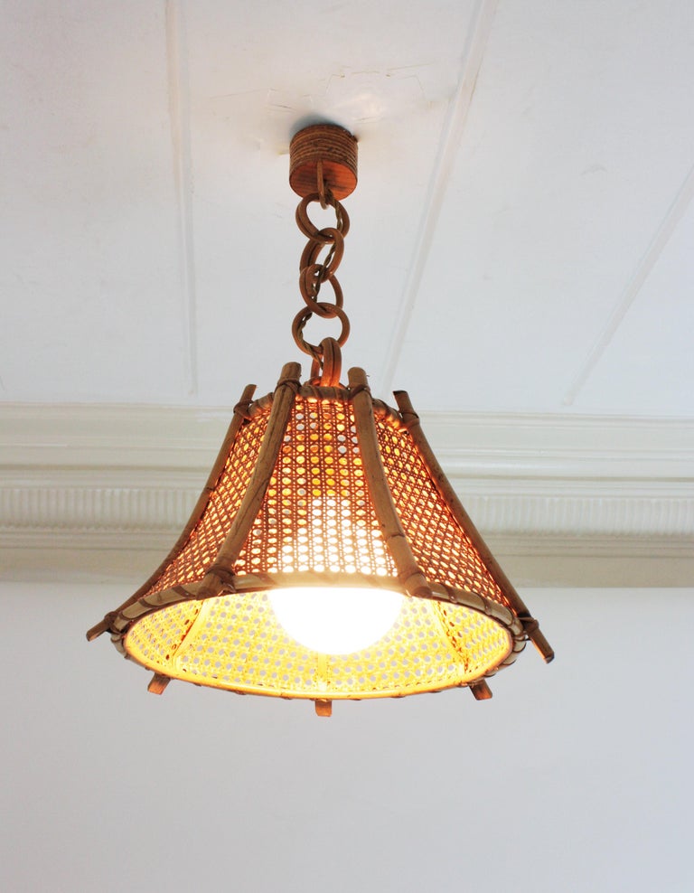 Rattan Bamboo and Wicker Pagoda Pendant or Hanging Light, 1960s at ...
