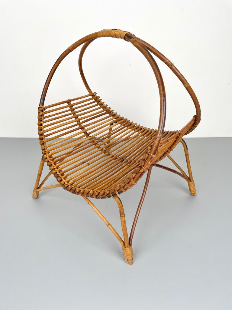 Rattan and Bamboo Curved Magazine Rack, Italy, 1960s For Sale at 1stDibs