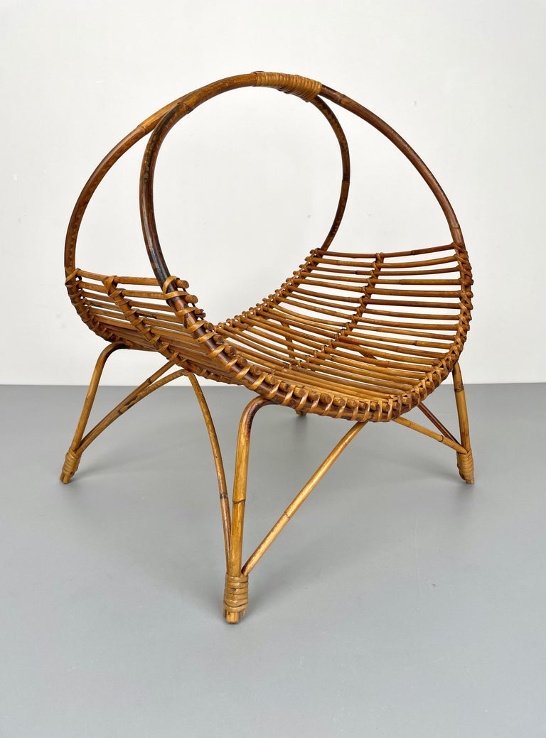 Rattan and Bamboo Curved Magazine Rack, Italy, 1960s For Sale at 1stDibs