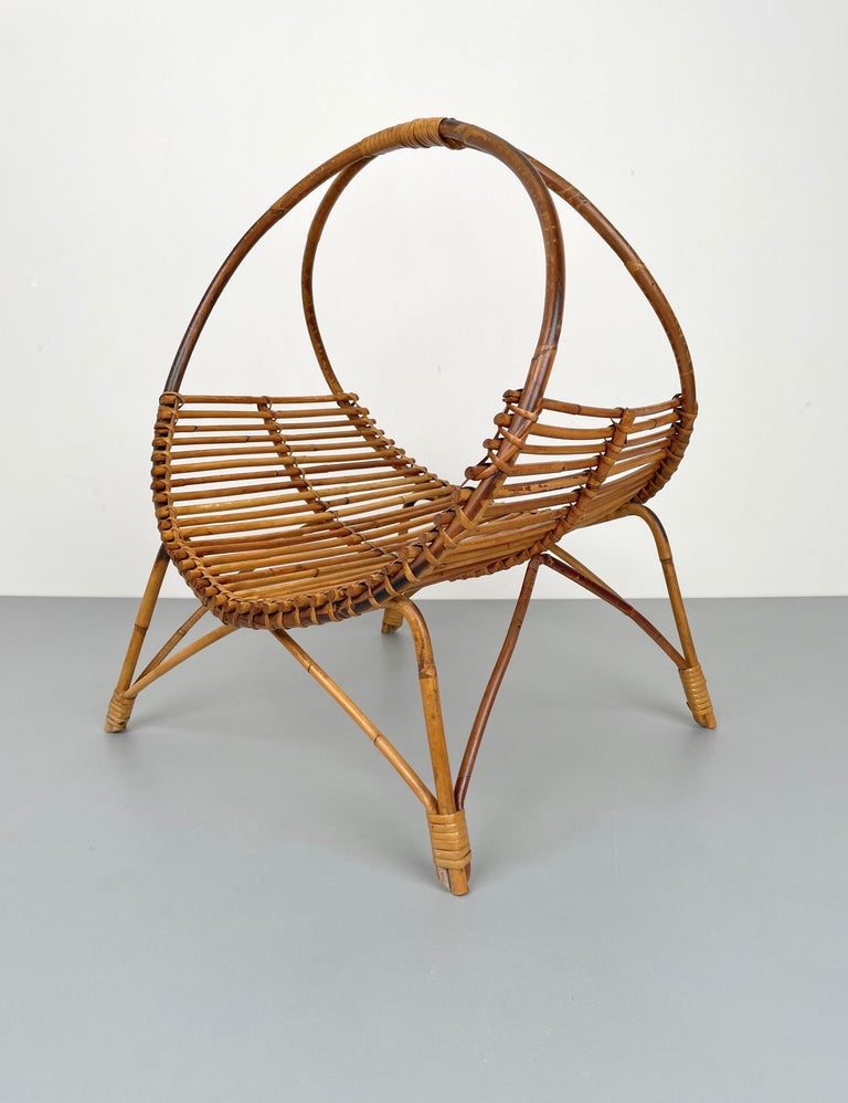 Rattan and Bamboo Curved Magazine Rack, Italy, 1960s For Sale at 1stDibs