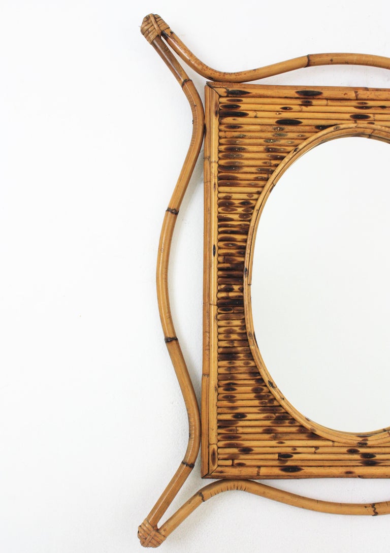 Rattan Bamboo Large Mirror with Split Reed Details, Spain, 1960s0s For ...