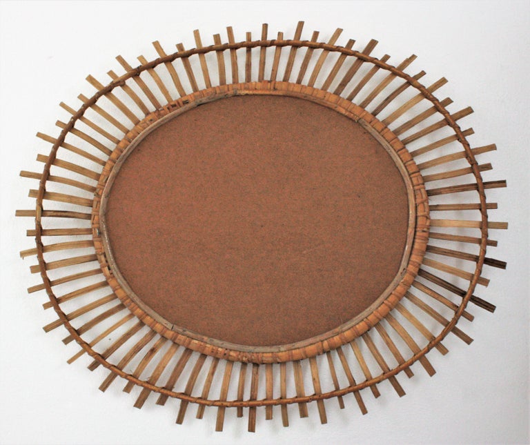 Rattan Bamboo Oval Sunburst Mirror For Sale at 1stDibs