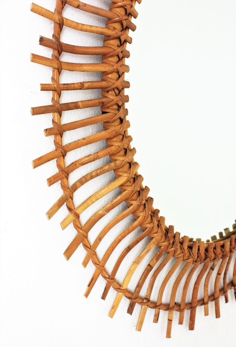 Rattan Bamboo Oval Sunburst Mirror For Sale at 1stDibs