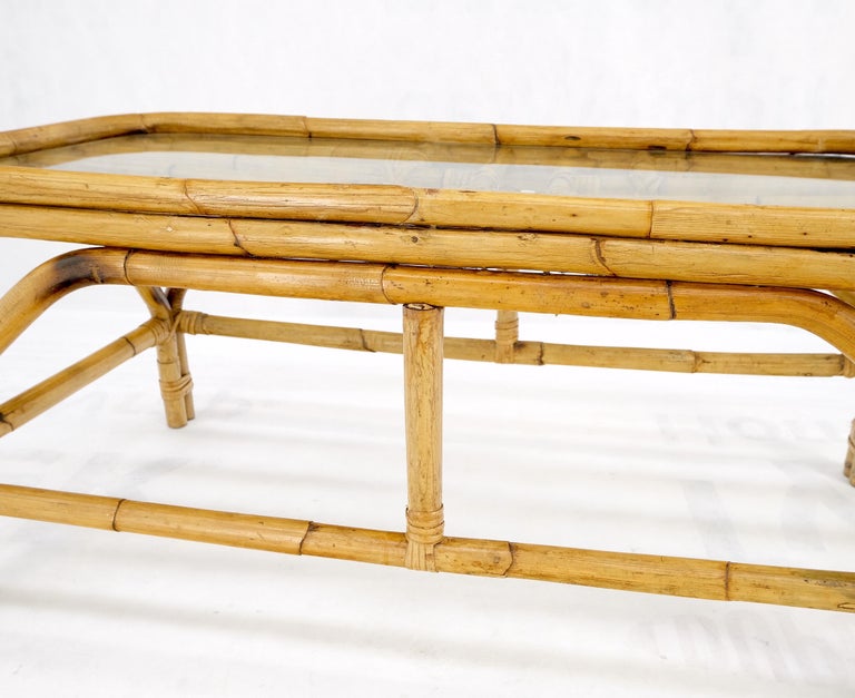 Rattan Bamboo Rectangle Glass Top Mid-Century Modern Coffee Table Mnt ...