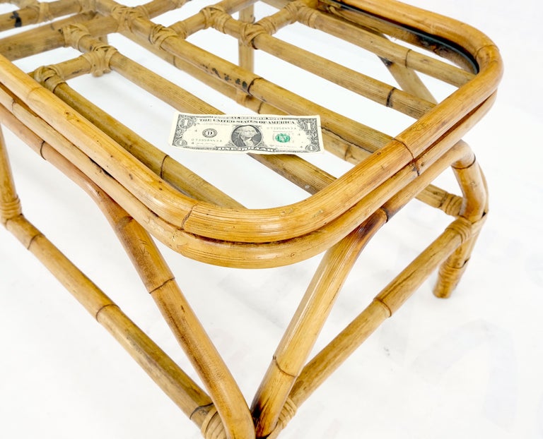 Rattan Bamboo Rectangle Glass Top Mid-Century Modern Coffee Table Mnt ...