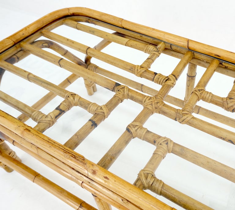Rattan Bamboo Rectangle Glass Top Mid-Century Modern Coffee Table Mnt ...