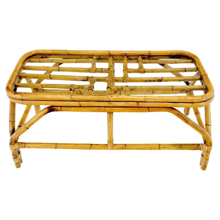 Rattan Bamboo Rectangle Glass Top Mid-Century Modern Coffee Table Mnt ...