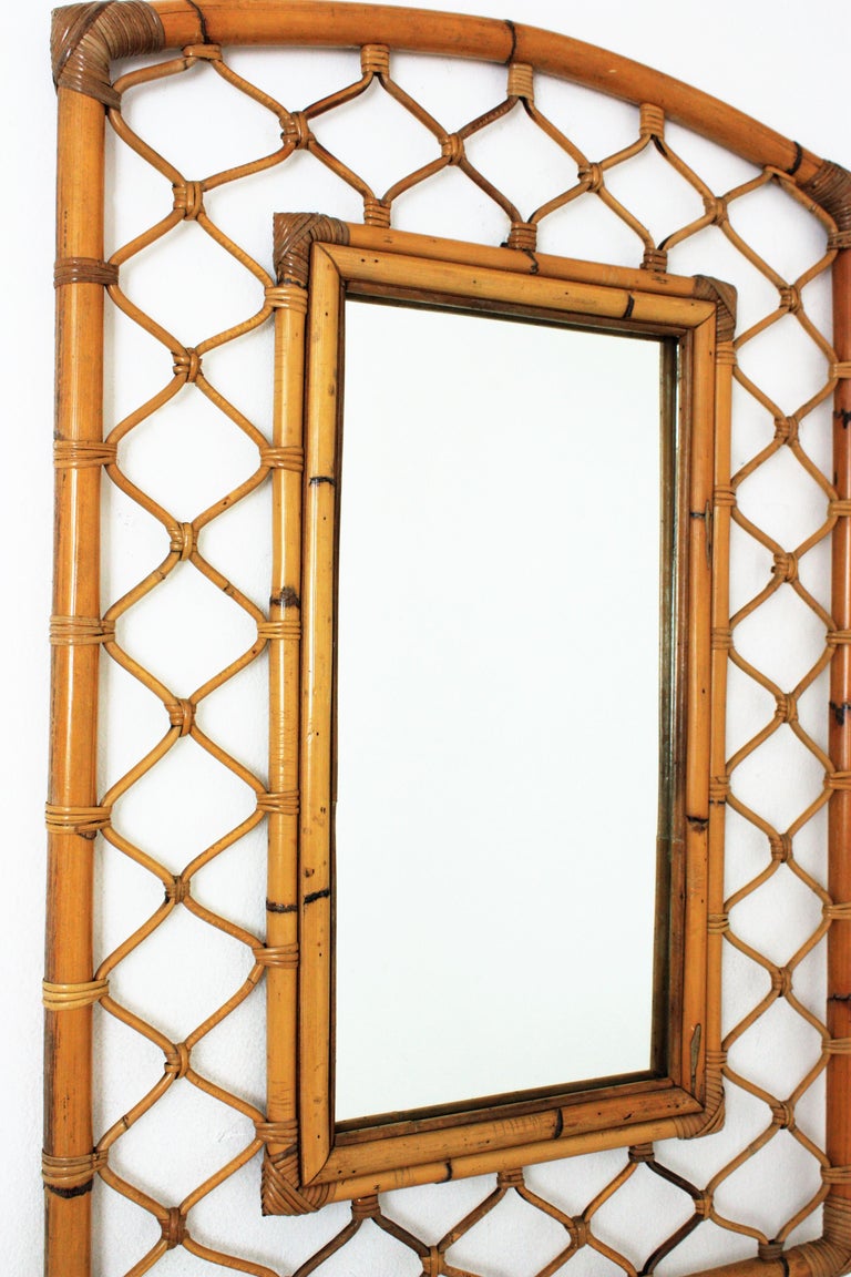 Rattan Bamboo Rectangular Large Mirror with Grid Frame, 1960s For Sale ...