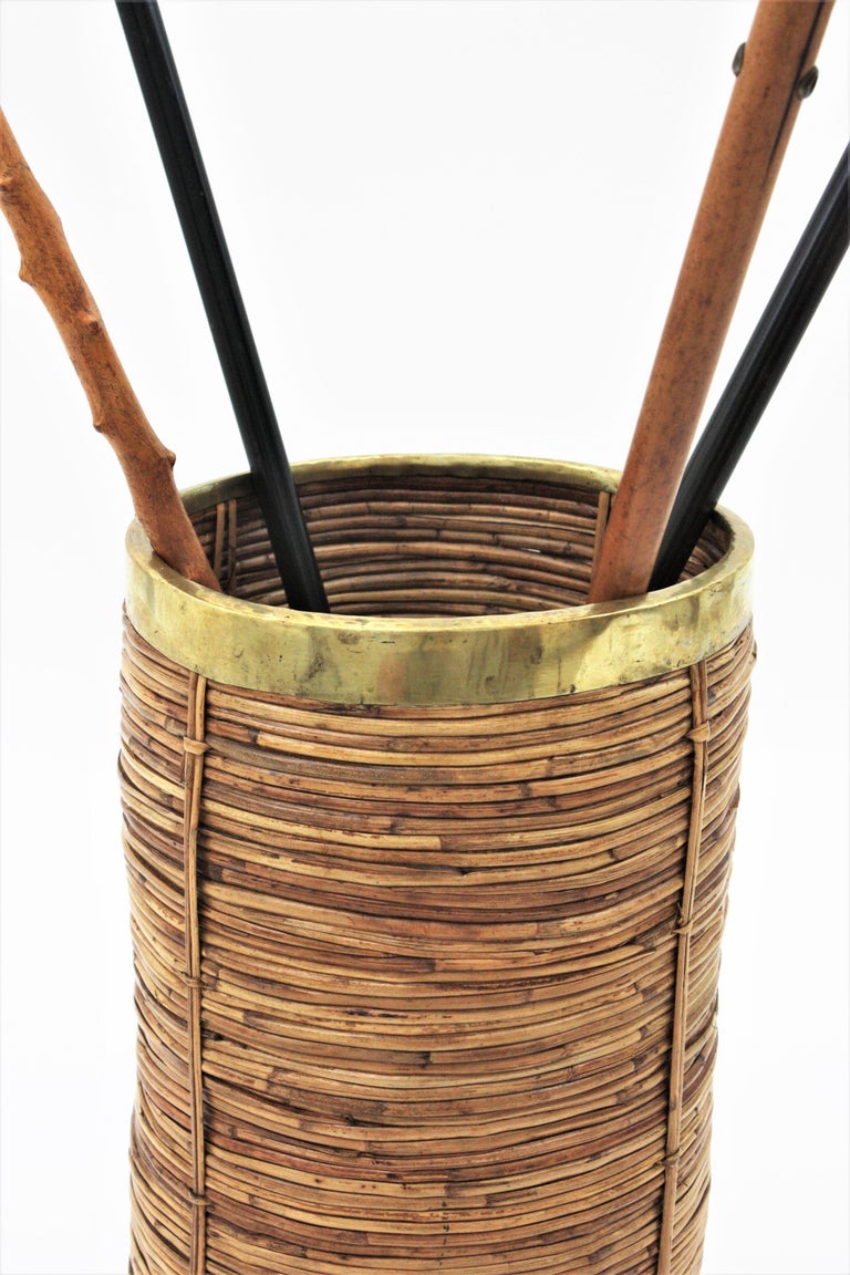 Rattan Bamboo Umbrella Stand with Brass Rim, Italy, 1970s For Sale at ...