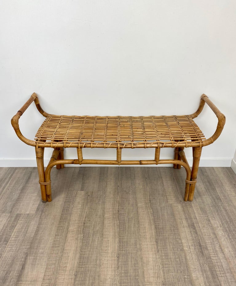 Rattan Bench by Franco Albini for Bonacina, 1960s, Italy at 1stDibs