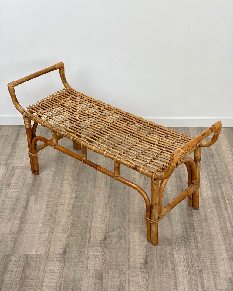 Rattan Bench by Franco Albini for Bonacina, 1960s, Italy at 1stDibs