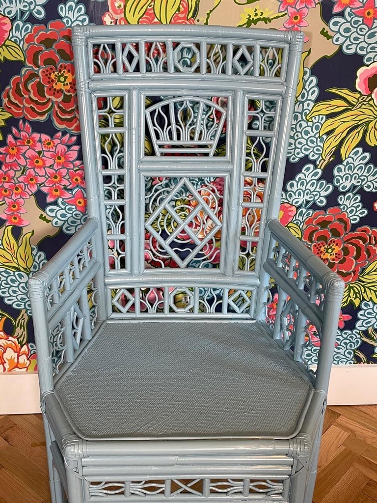 Rattan Brighton Pavilion Style High Back Arm Chairs, A Pair For Sale at ...