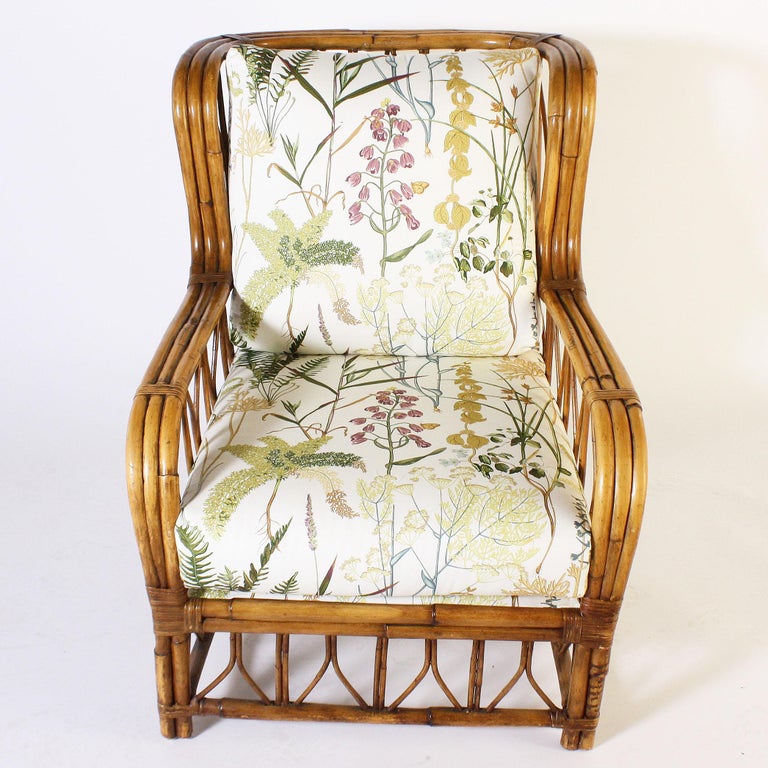 Rattan Chair with Botanical Print, circa 1960 at 1stDibs
