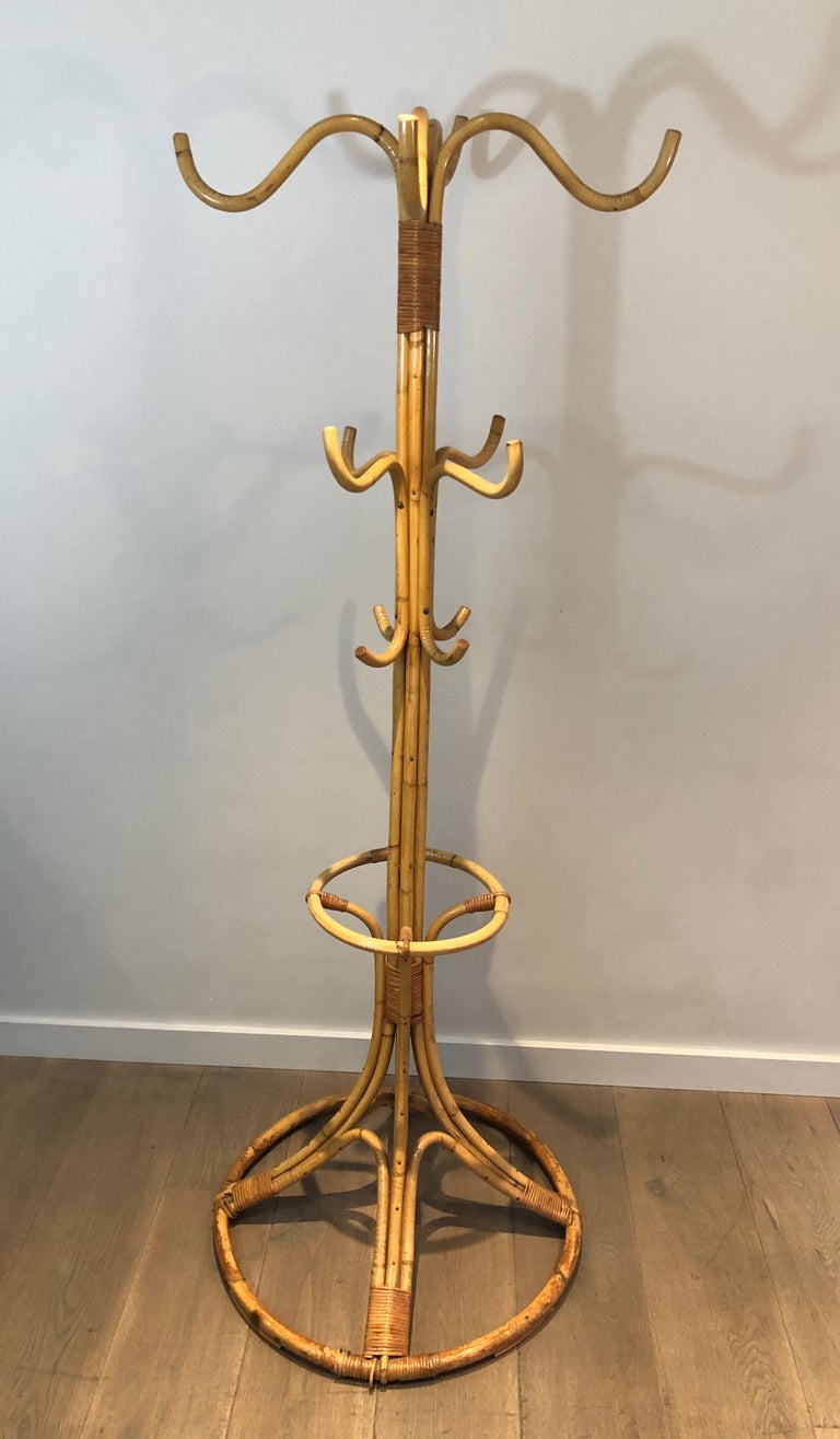 Rattan Coat Rack on Stand, Circa 1950 For Sale at 1stDibs