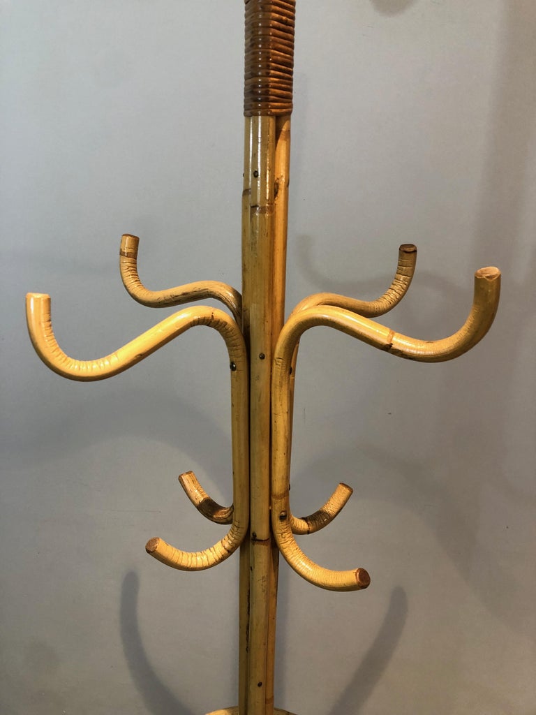 Rattan Coat Rack on Stand, Circa 1950 For Sale at 1stDibs