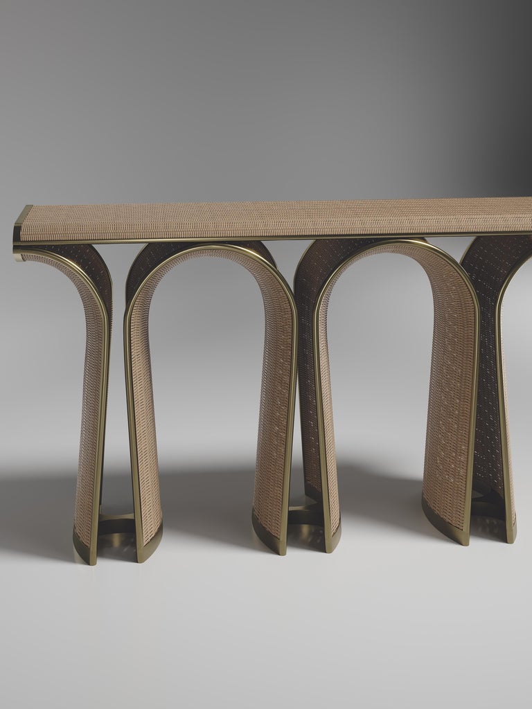 Rattan Console with Bronze-Patina Brass Inlay by R&Y Augousti For Sale ...