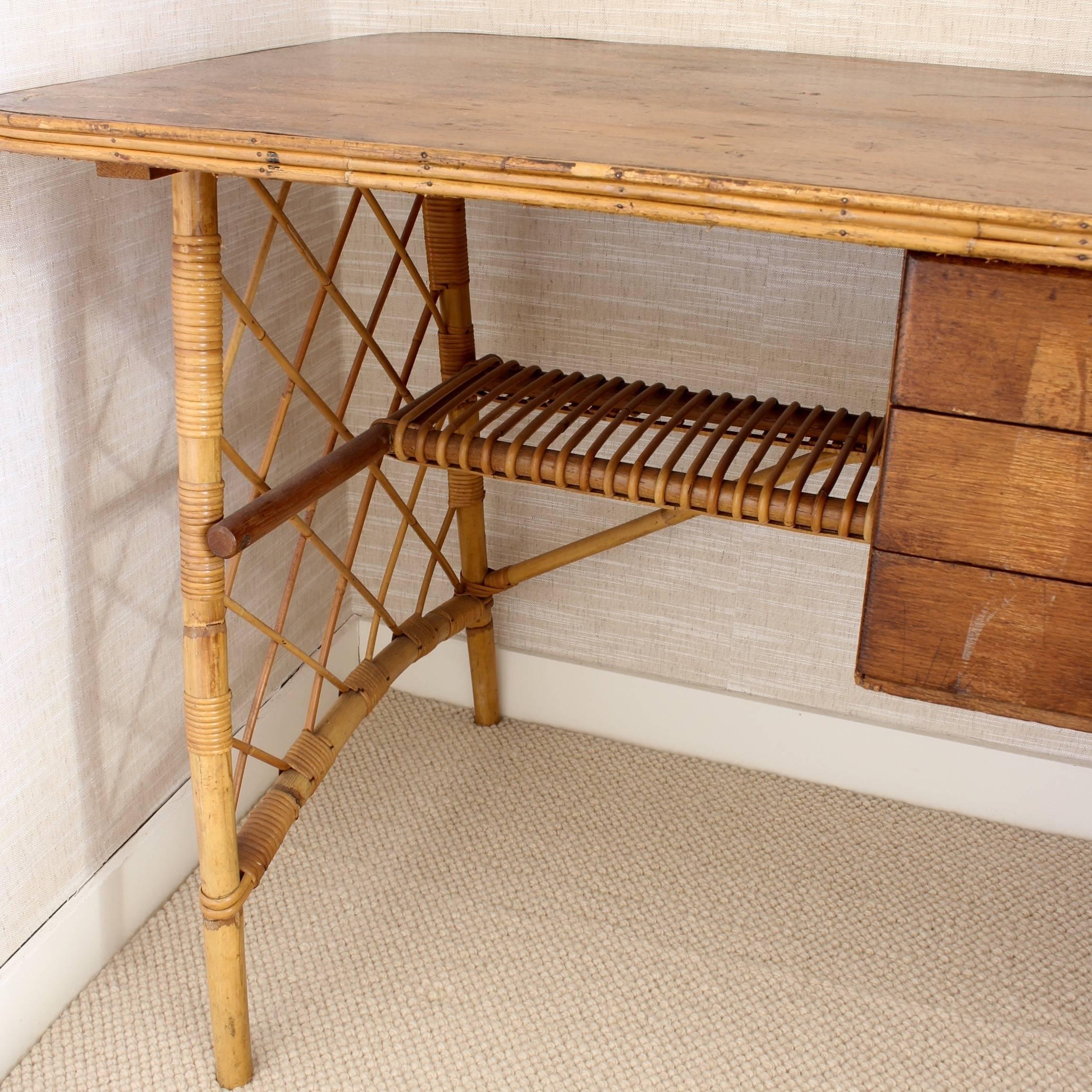 Rattan Desk or Vanity Table by Louis Sognot, circa 1950s at 1stDibs ...