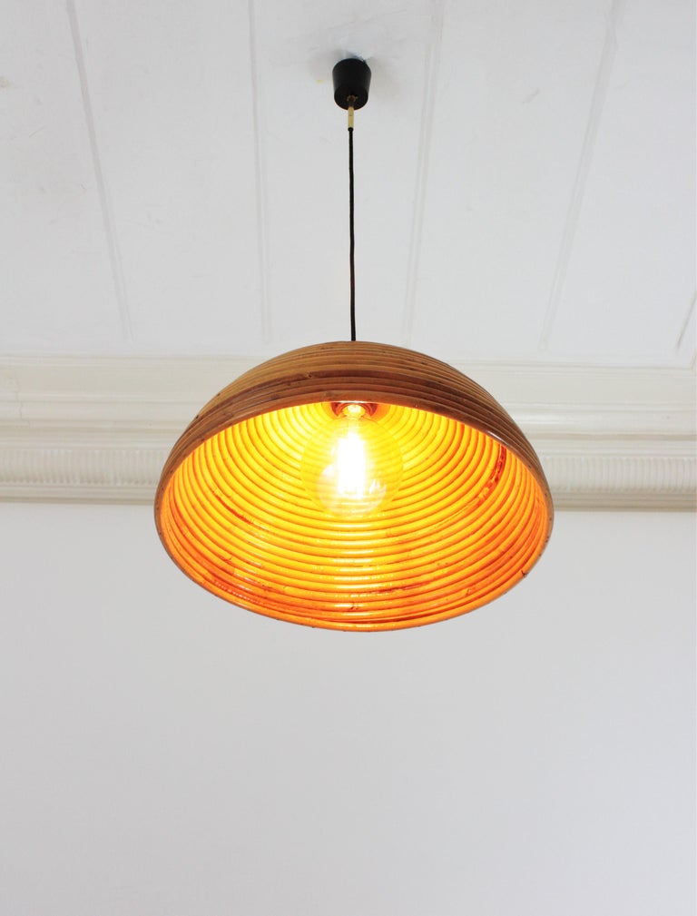 Rattan Dome Shaped Pendant Hanging Light, Gabriella Crespi Style at ...
