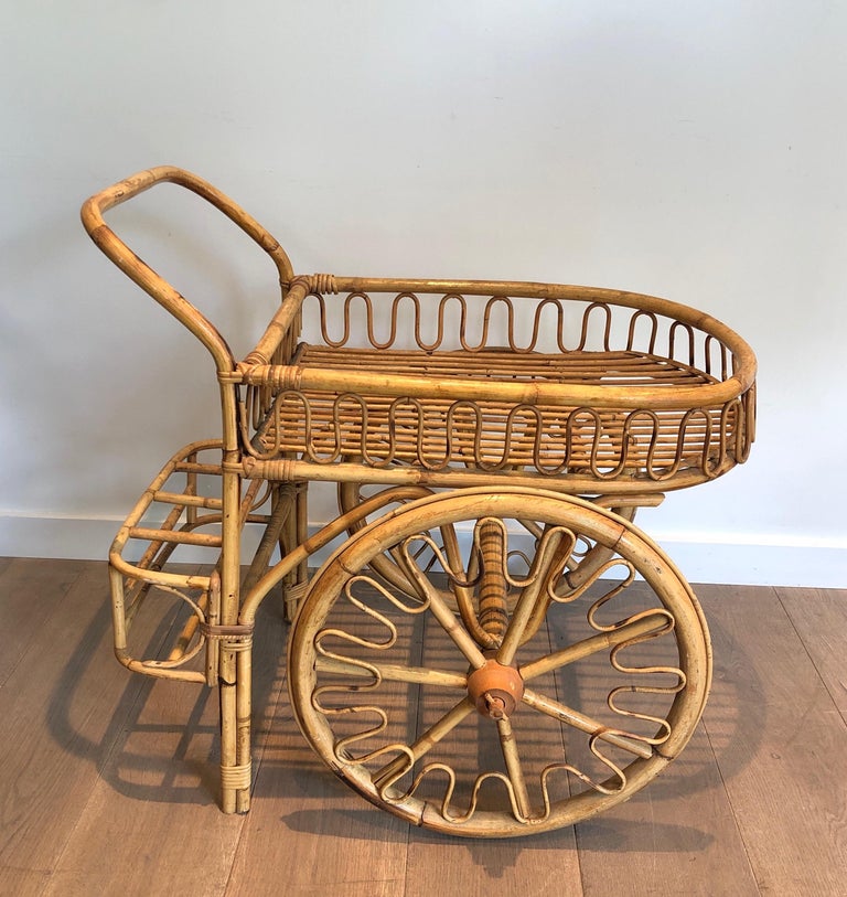 Rattan Drinks Trolley Attributed to Audoux Minet For Sale at 1stDibs