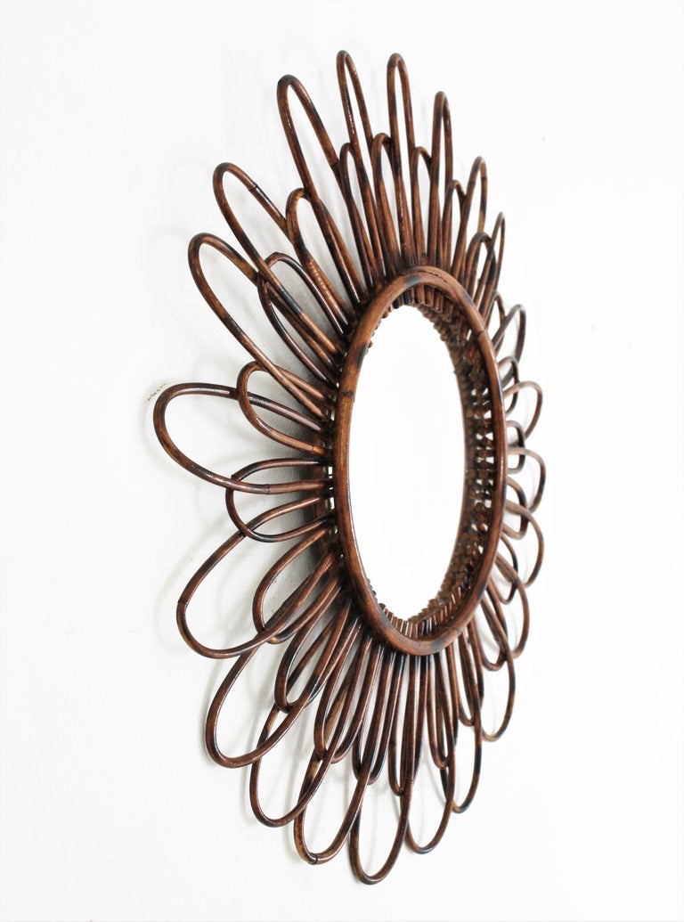 Rattan Flower Sunburst Mirror For Sale at 1stDibs