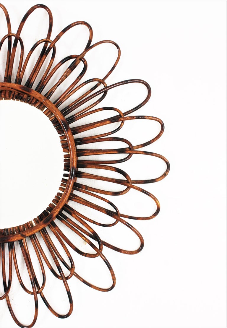 Rattan Flower Sunburst Mirror For Sale at 1stDibs