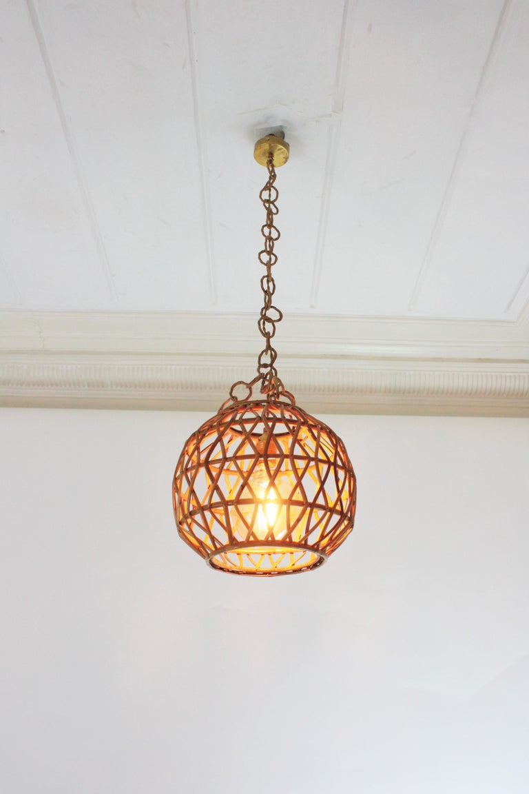 Rattan Globe Pendant Light, Spain, 1960s For Sale at 1stDibs