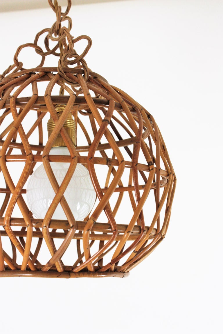 Rattan Globe Pendant Light, Spain, 1960s For Sale at 1stDibs