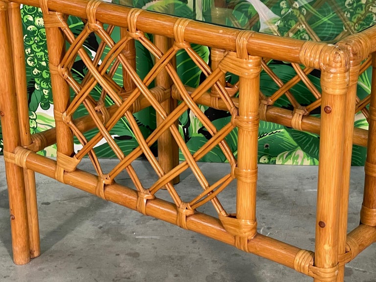 Rattan Lattice Fretwork End Table For Sale at 1stDibs