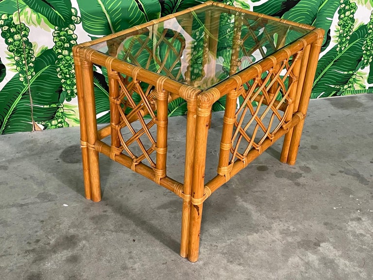 Rattan Lattice Fretwork End Table For Sale at 1stDibs