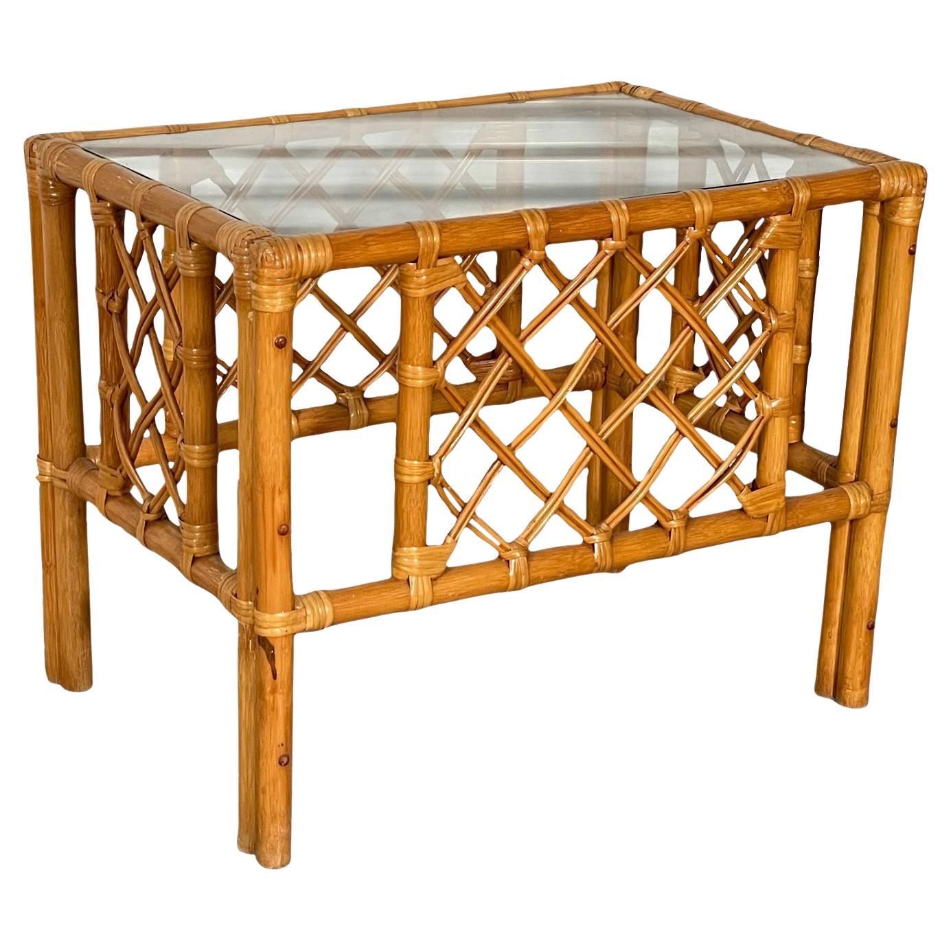 Rattan and Brass Campaign Style End Tables For Sale at 1stDibs