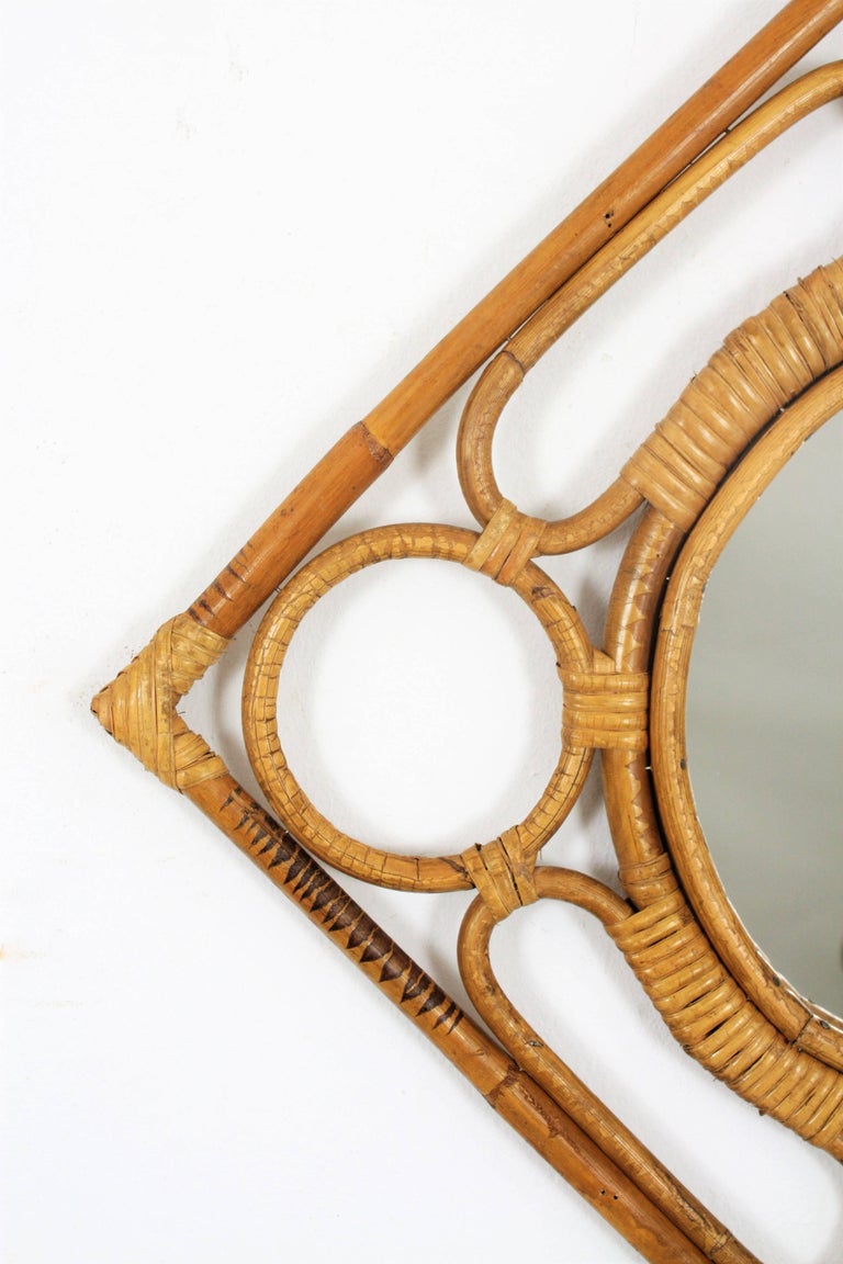 Rattan Wall Mirror, 1960s For Sale at 1stDibs