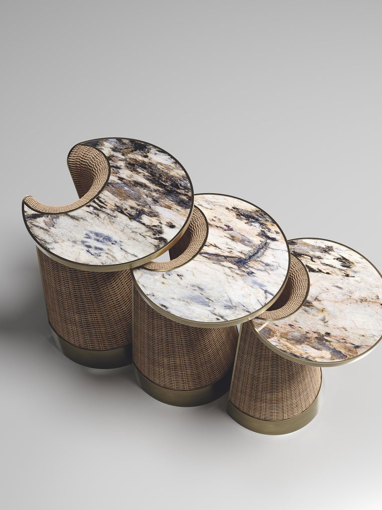 Rattan Nesting Side Table with Patagonia and Brass Inlay by R&Y ...