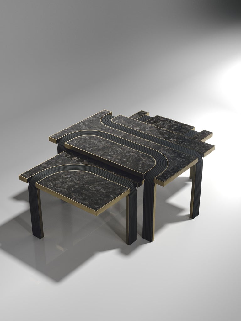 Rattan Nesting Side Table with Shell and Brass Inlay by R&Y Augousti ...