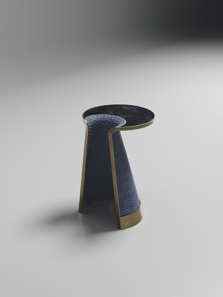 Rattan Nesting Side Table with Shell and Brass Inlay by R&Y Augousti ...