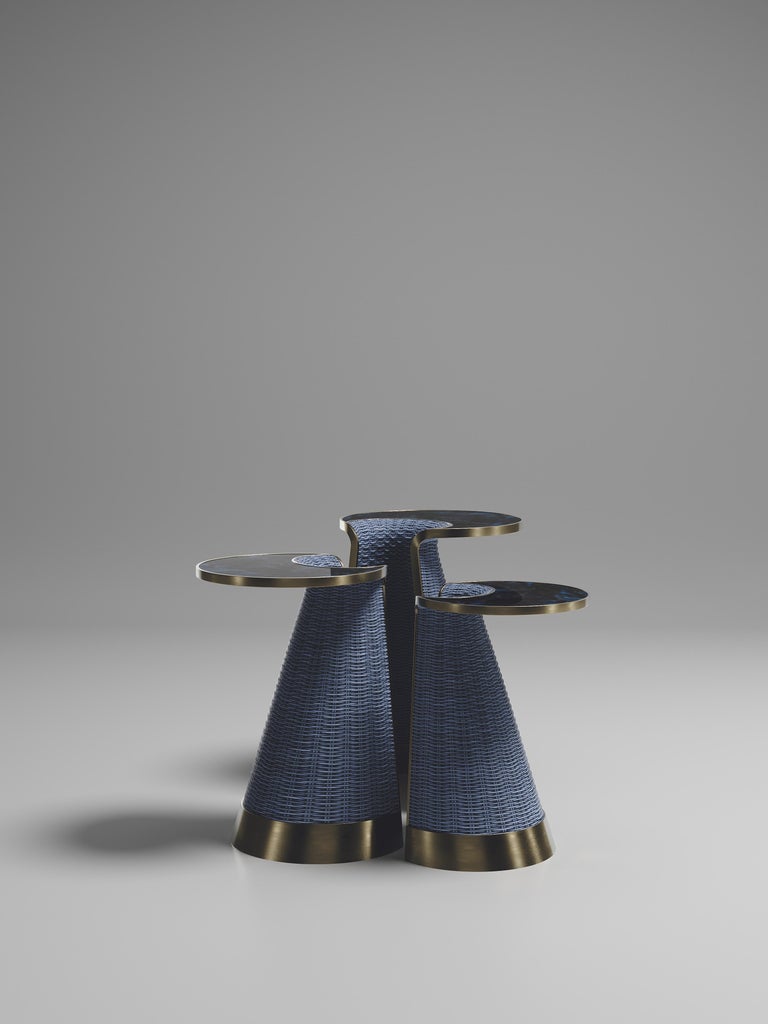 Rattan Nesting Side Table with Shell and Brass Inlay by R&Y Augousti ...