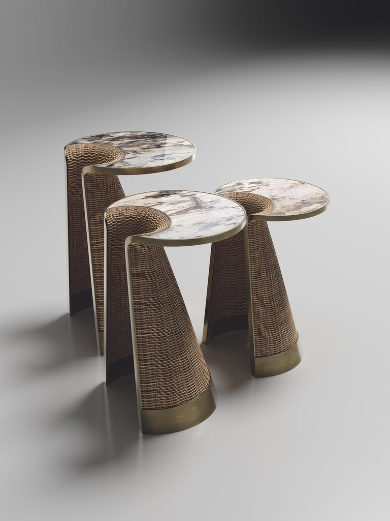 Rattan Nesting Side Tables with Patagonia and Brass Inlay by R&Y ...