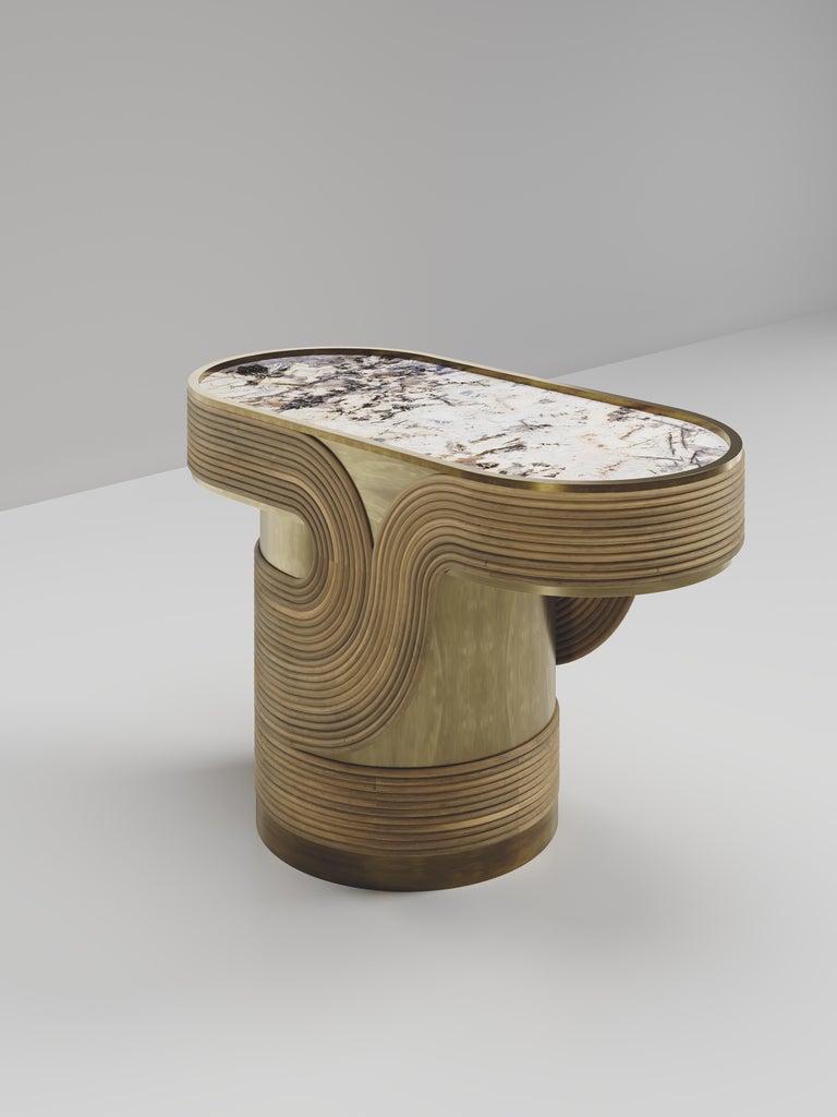 Rattan Nesting Side Tables with Shell and Brass Inlay by R&Y Augousti For Sale at 1stDibs