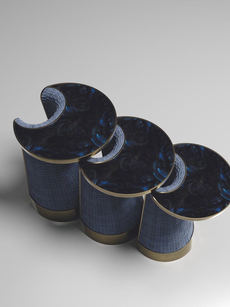 Rattan Nesting Side Tables with Shell and Brass Inlay by R&Y Augousti ...