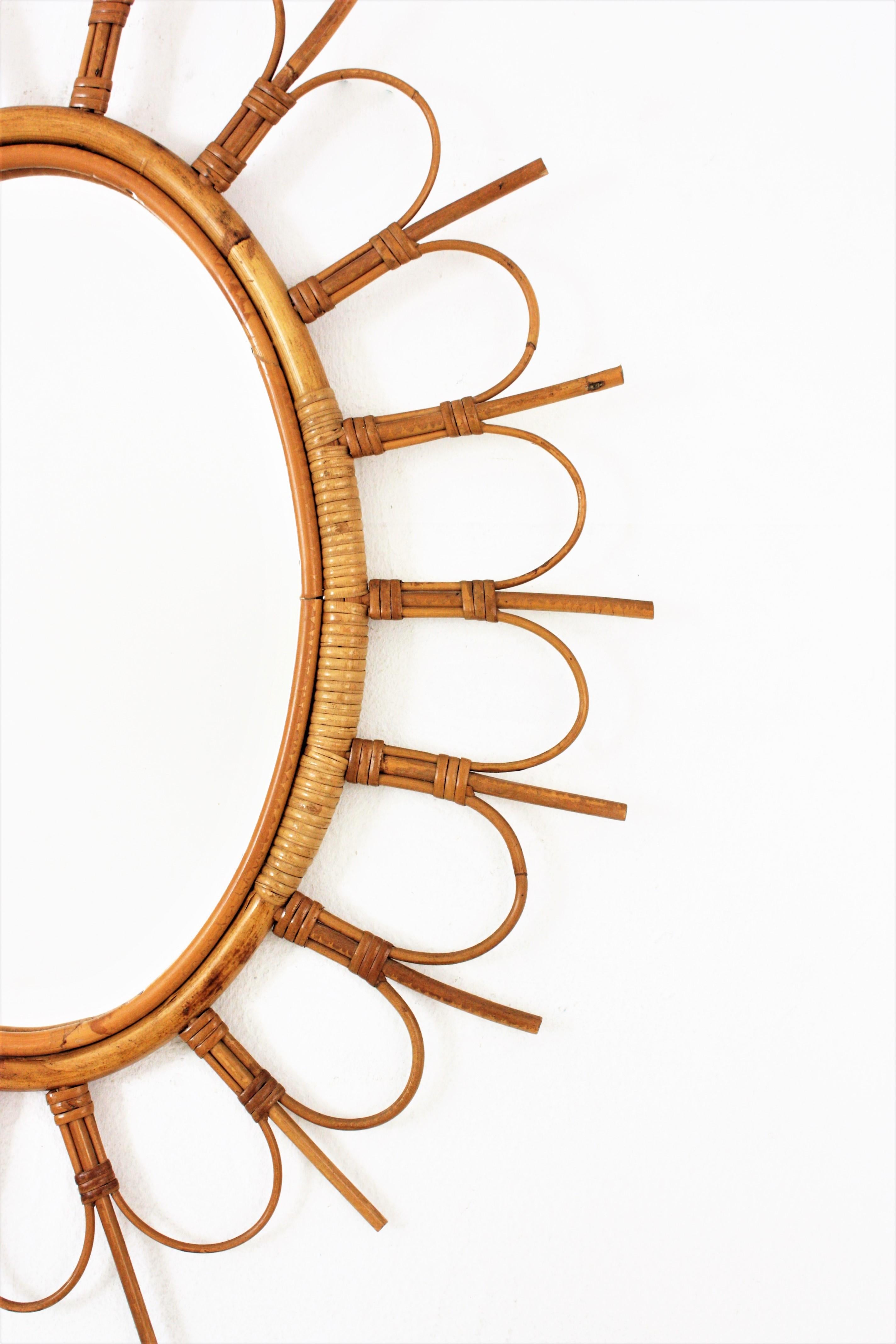 Rattan Oval Sunburst Flower Mirror from France, 1960s For Sale at 1stDibs