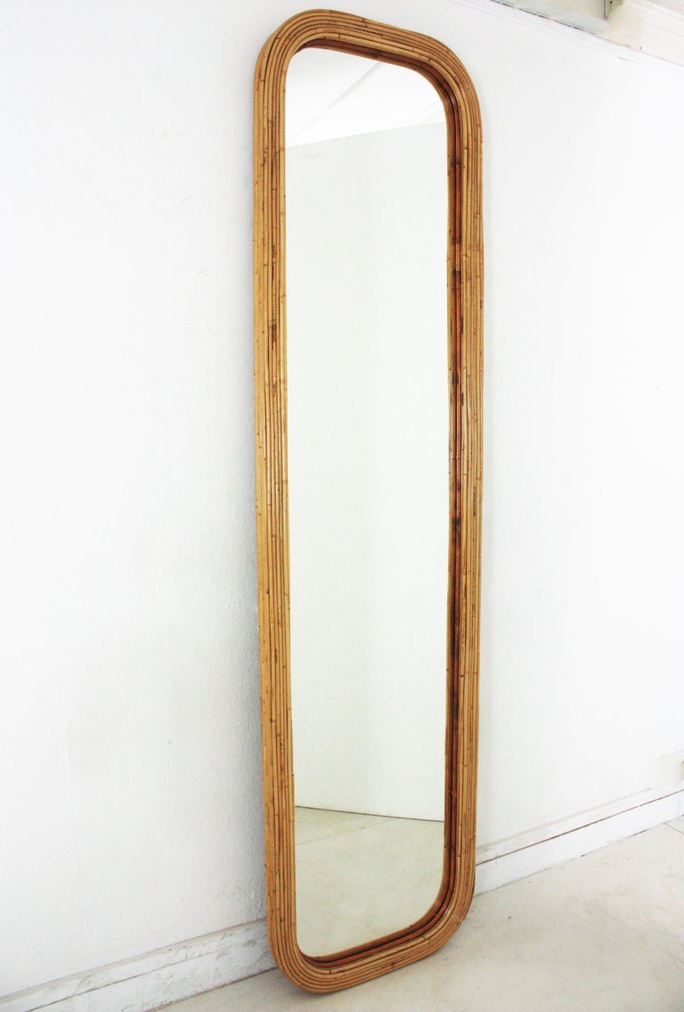 Rattan Pencil Reed Full Length Rectangular Mirror For Sale at 1stDibs