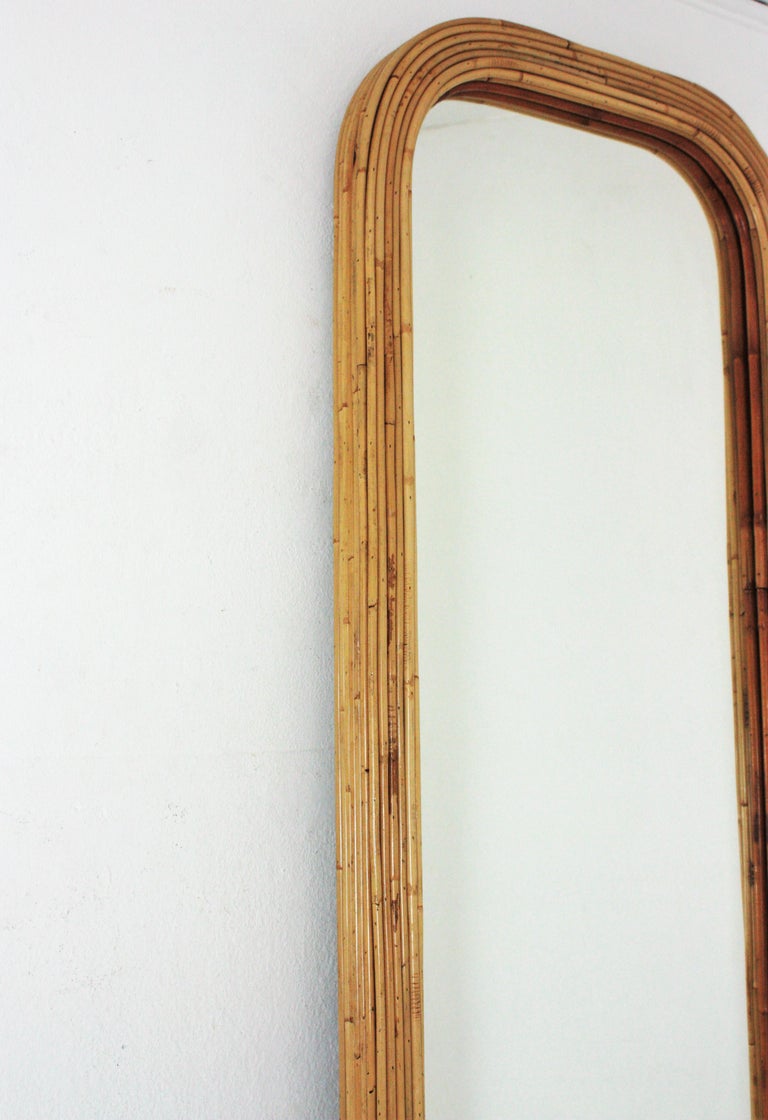 Rattan Pencil Reed Full Length Rectangular Mirror For Sale at 1stDibs
